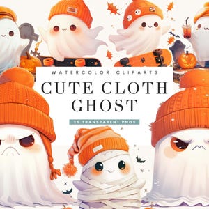 25 Watercolor Cute Cloth Ghost Clipart Bundle Sublimation Designs ...