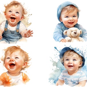 25 Watercolor Cute Babies Clipart Bundle Sublimation Designs Digital ...