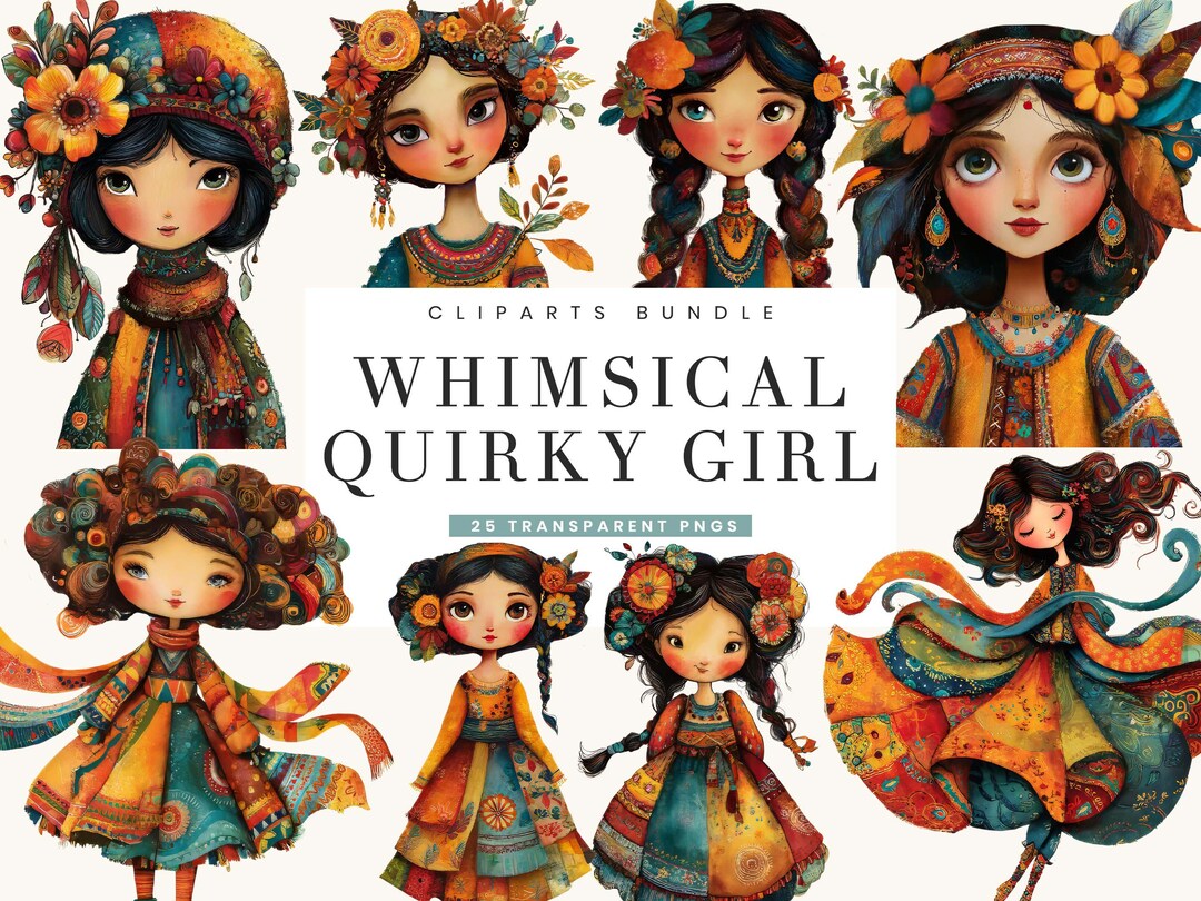 Whimsical Girl Clipart Bundle: Watercolor PNG Designs (digital Download ...