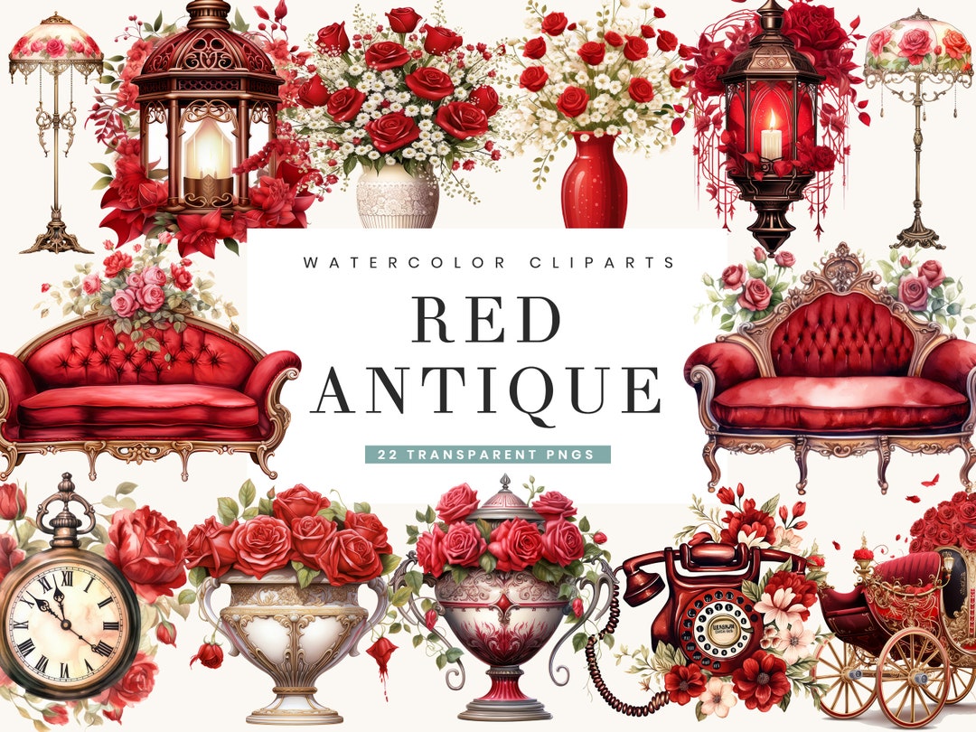 Watercolor Red Antique Clipart Bundle: 22 PNG Designs (digital Download ...