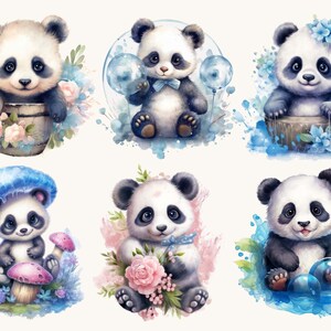 24 Watercolor Cute Baby Panda Clipart , Digital Download, Instant ...