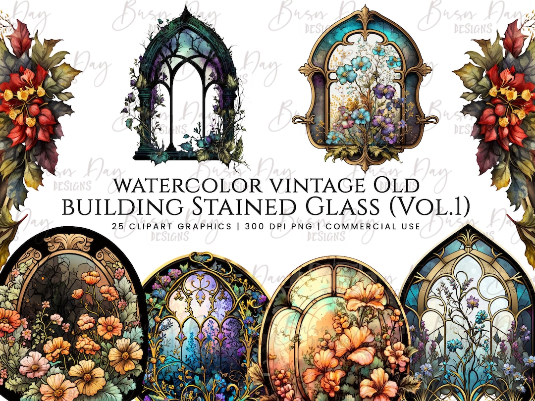 Watercolor Period Shape Stained Glass Window , Clipart Bundle ...