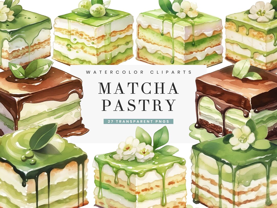 Watercolor Matcha Pastry Clipart Bundle: Sublimation Designs (digital ...