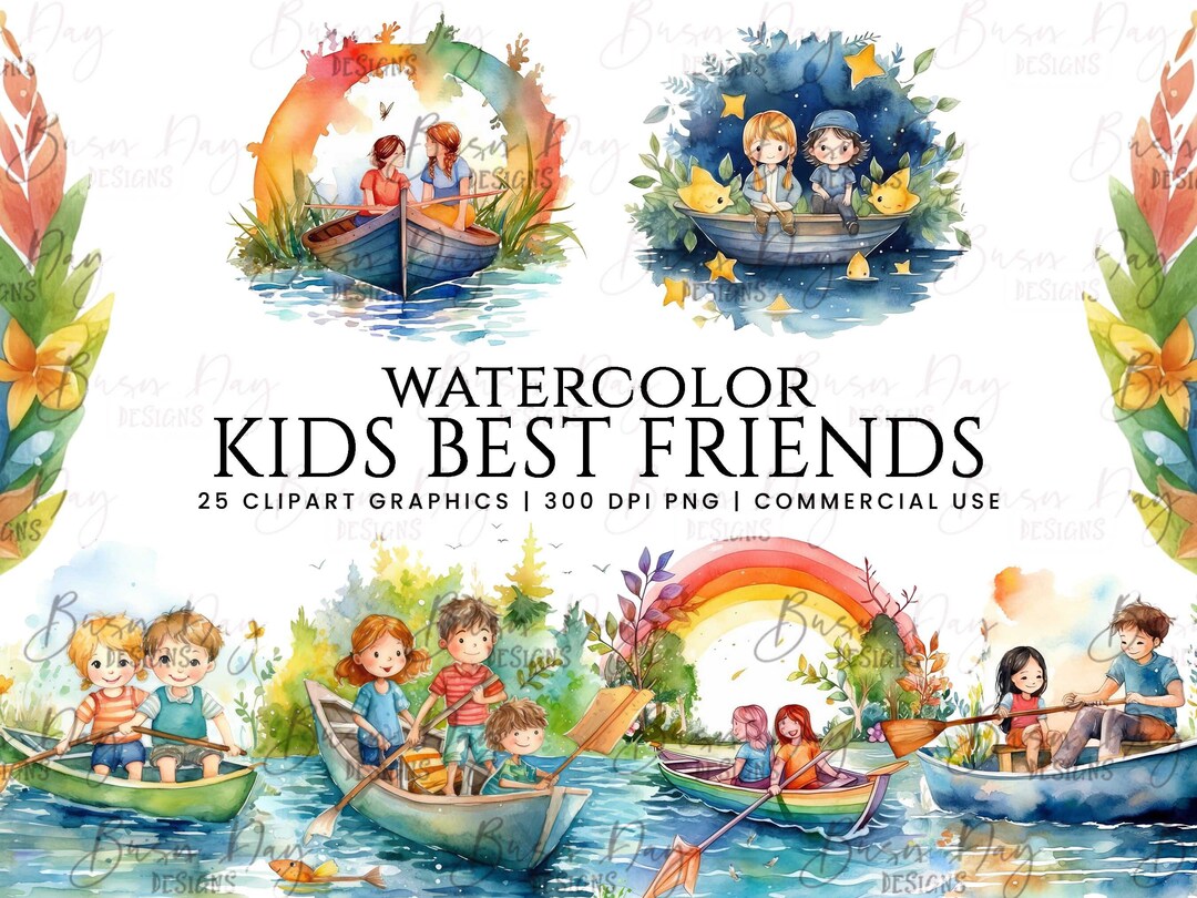 25 Watercolor Kids Best Friends Clipart Bundle, Watercolor Clipart ...