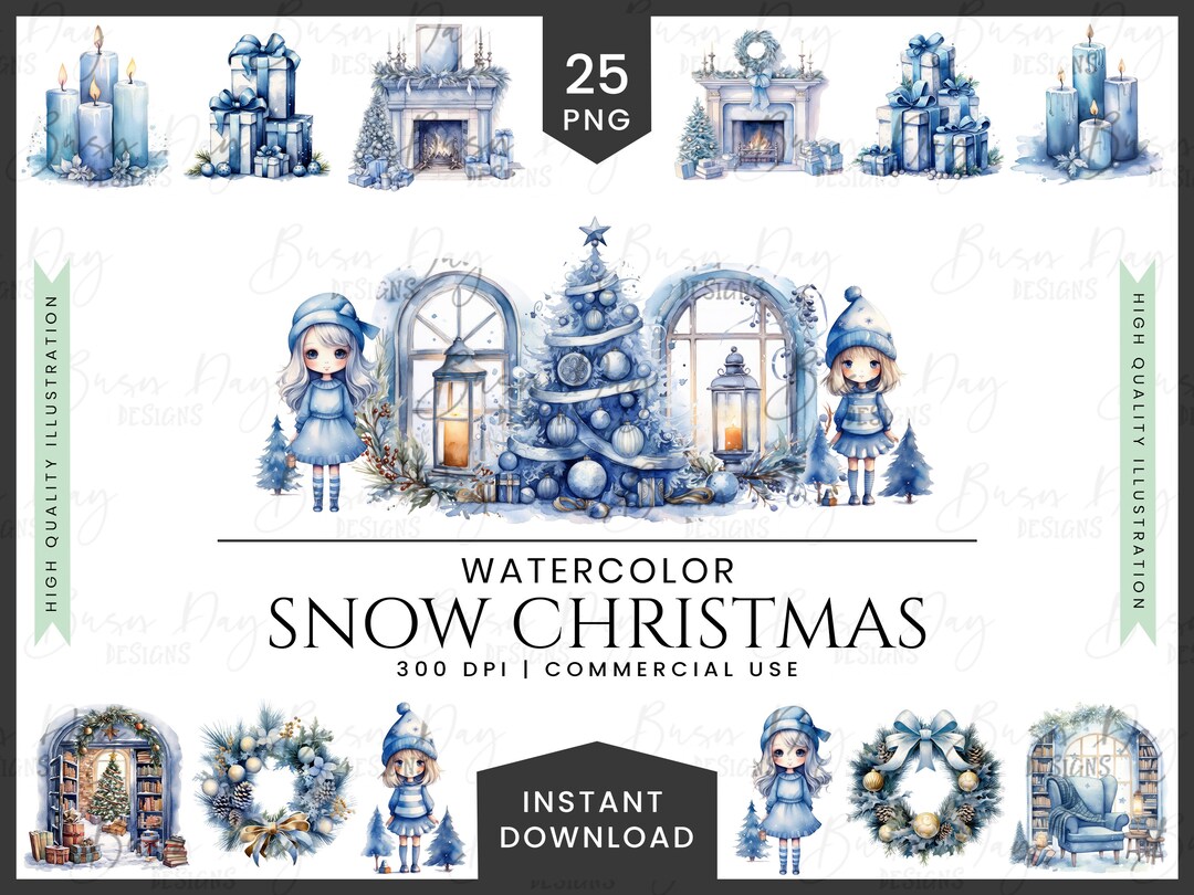 Watercolor Snow Christmas Clipart Bundle Sublimation Designs Instant ...