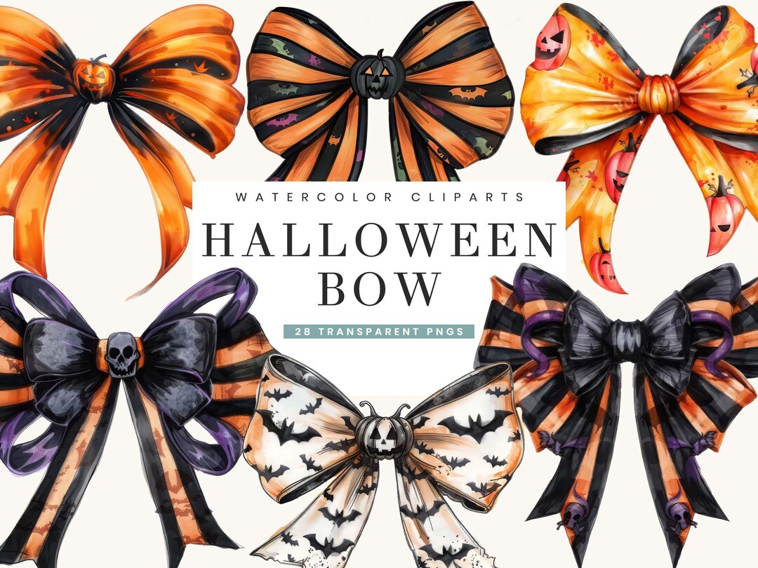 28 Watercolor Halloween Coquette Bow Clipart Bundle Sublimation Designs ...