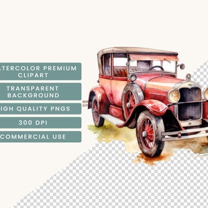 Watercolor Vintage Car Clipart Bundle: Line Art Print (digital Download ...
