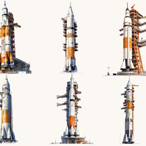 18 Watercolor Saturn V Rocket Clipart Bundle Sublimation Designs ...