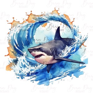 Watercolor Sharks Clipart Bundle, Digital Download, Digital Paper ...