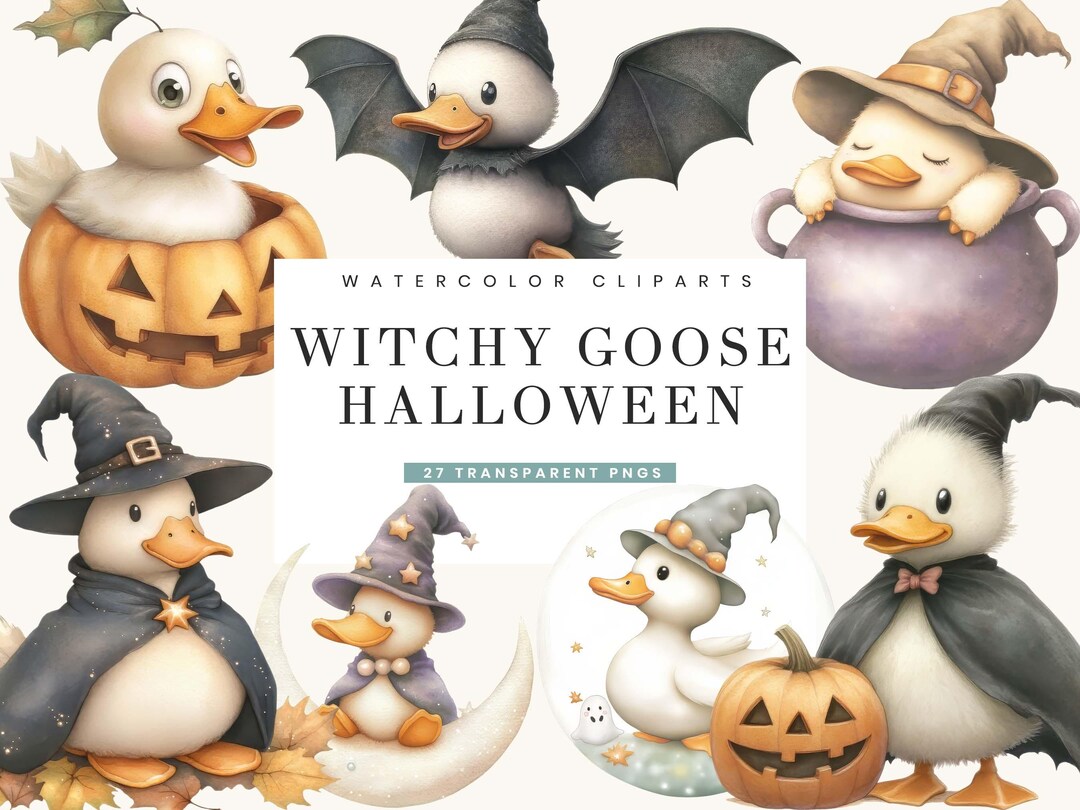 Watercolor Witchy Goose Halloween Clipart Bundle: Sublimation Designs ...