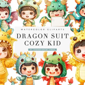 Watercolor Kid in Dragon Suit Clipart Bundle (digital Download) - Etsy