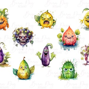 Watercolor Fruits & Vegetables Monsters Clipart , Watercolor Clipart ...