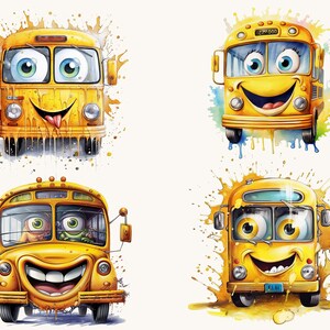 Watercolor Funny Faces School Bus Clipart Bundle (digital Download) - Etsy