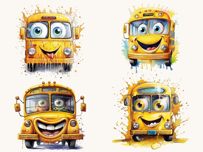 Watercolor Funny Faces School Bus Clipart Bundle (digital Download) - Etsy