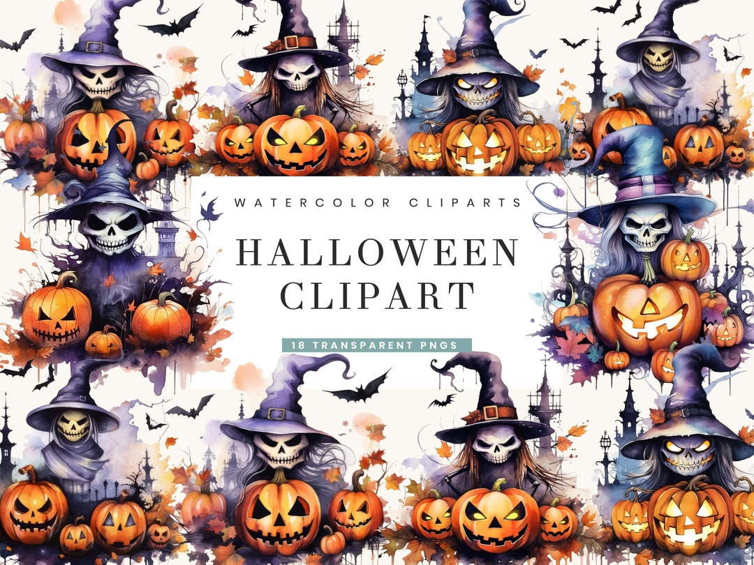 Watercolor Halloween Clipart Bundle: Spooky PNG Designs (digital ...