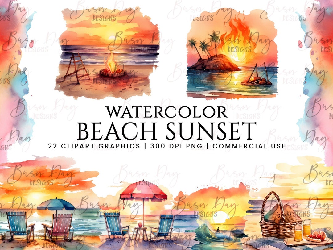 Watercolor Beach Sunset Clipart Bundle (digital Download) - Etsy