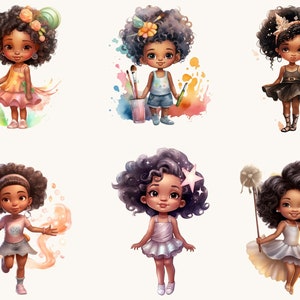 29 Watercolor Cute Little Black Girl Clipart Bundle , Watercolor ...