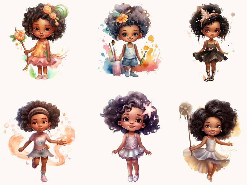 29 Watercolor Cute Little Black Girl Clipart Bundle , Watercolor ...