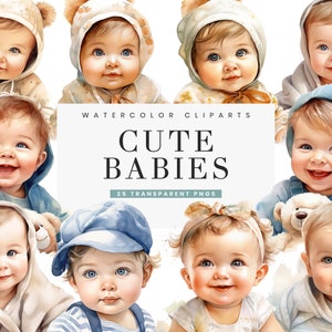 25 Watercolor Cute Babies Clipart Bundle Sublimation Designs Digital ...