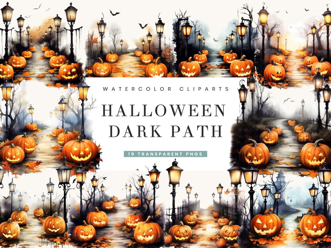 19 Watercolor Halloween Dark Path Clipart Bundle Printable Art, Instant ...