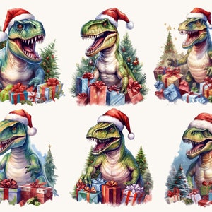 17 Watercolor Santa Dinosaur Clipart Bundle Digital Downoad Printable ...