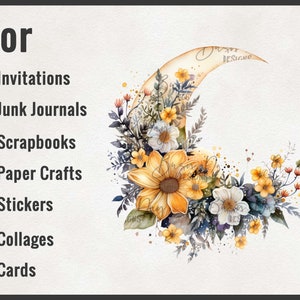 23 Watercolor Floral Moon Clipart Bundle Sublimation Designs Digital ...