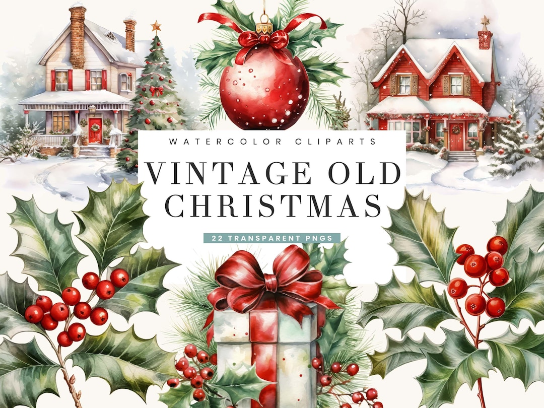 22 Watercolor Christmas Clipart Bundle: Vintage Holiday Designs ...