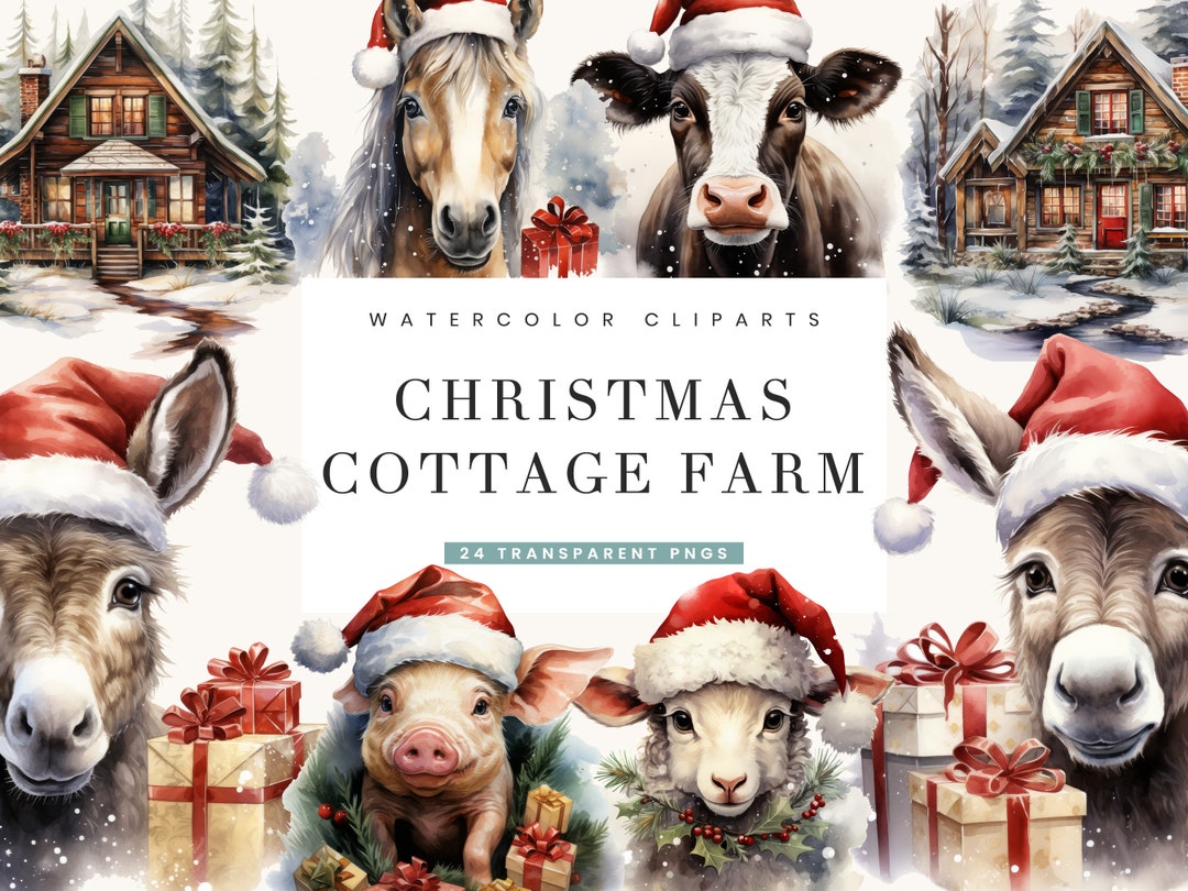 Watercolor Cottage Farm Christmas Clipart Bundle (digital Download) - Etsy