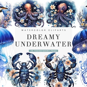 Watercolor Underwater Clipart Bundle: Dreamy Sea Life Designs (digital ...