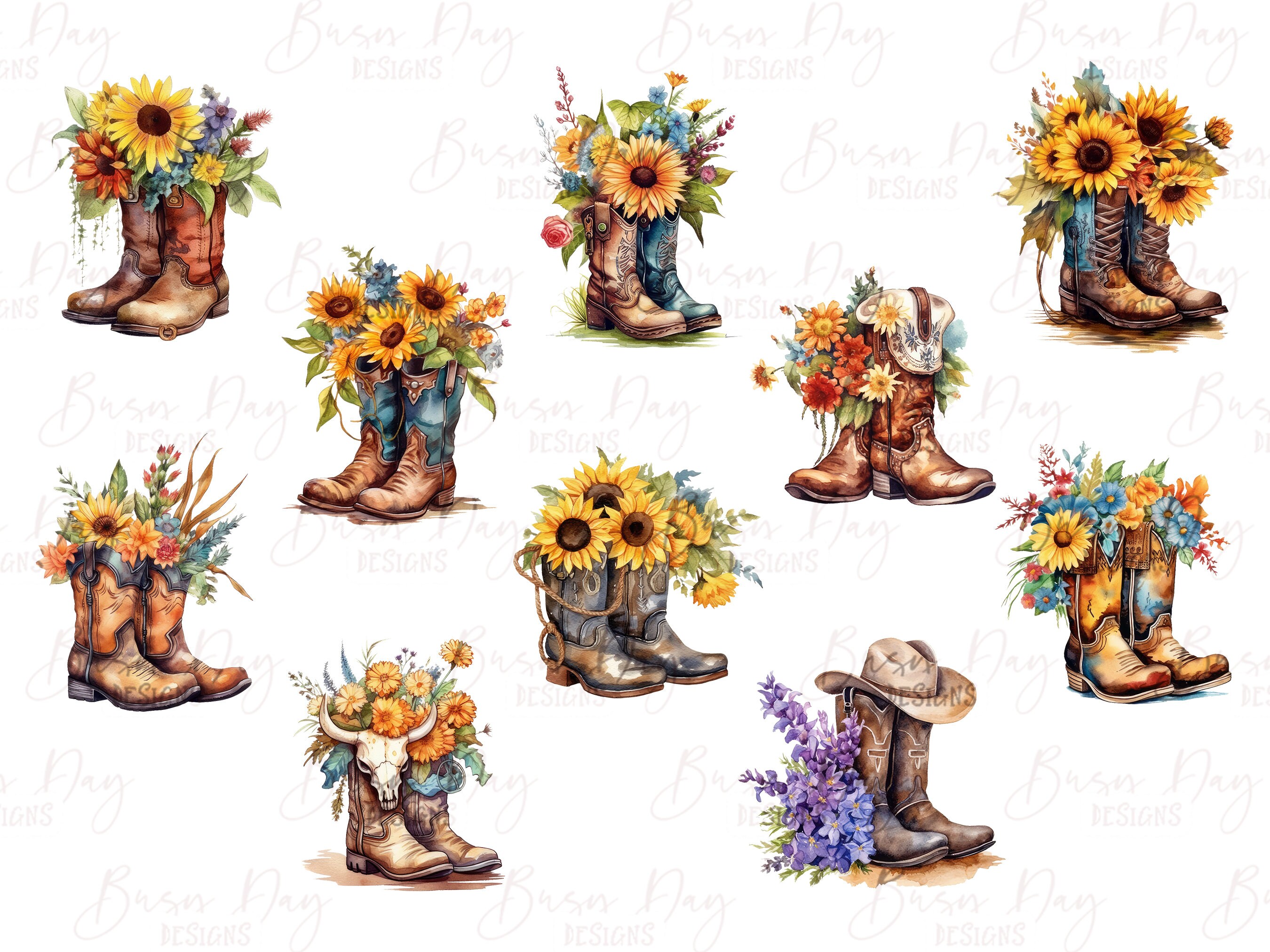 Watercolor Western Clipart: Boots, Cowboy Hat, Skull (31 PNG Files) - Etsy