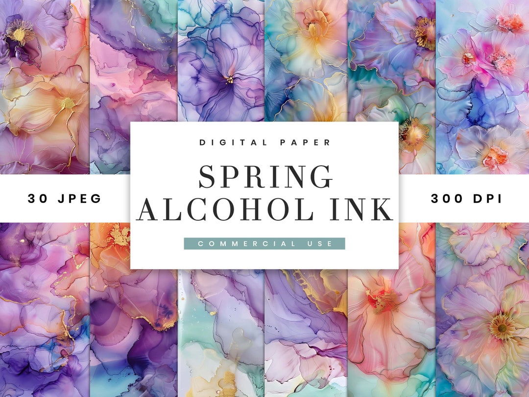 30 Spring Alcohol Ink Digital Paper Pack: Floral Sublimation Designs ...