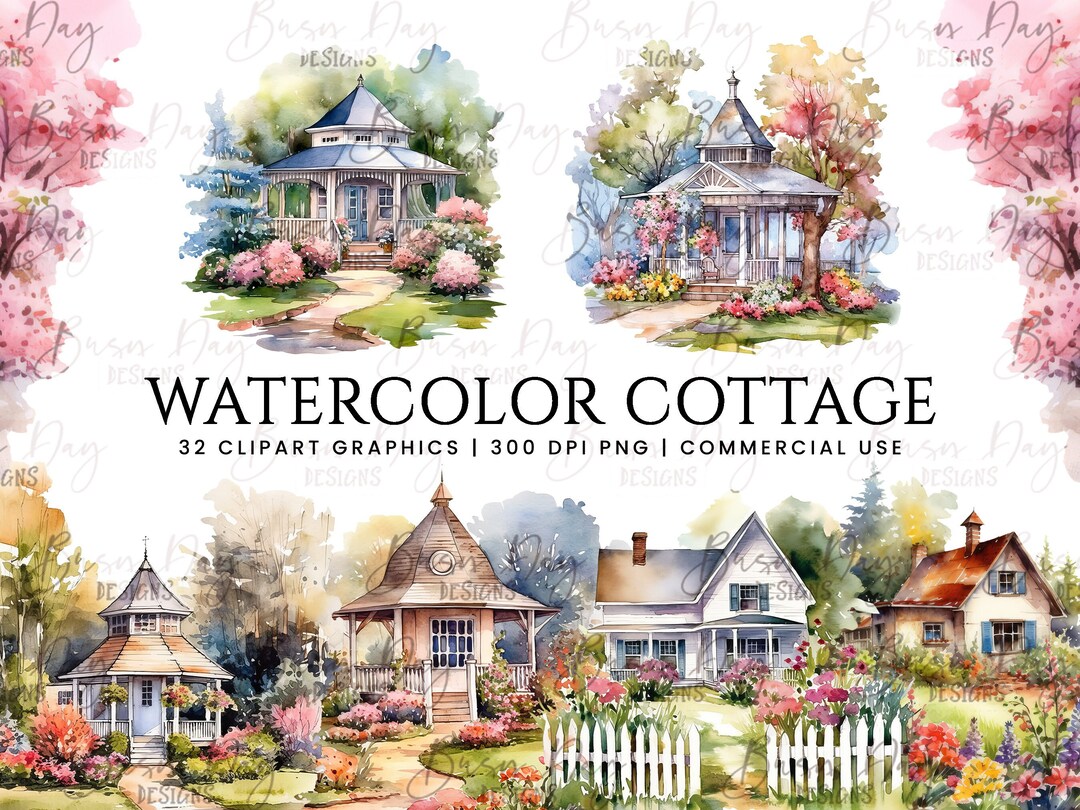32 Watercolor Cottage Clipart, Digital Download, Digital Planner ...