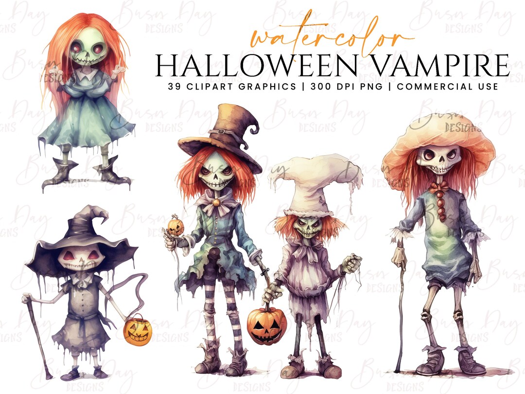 Watercolor Halloween Vampire Clipart Clipart Bundle Digital Download ...