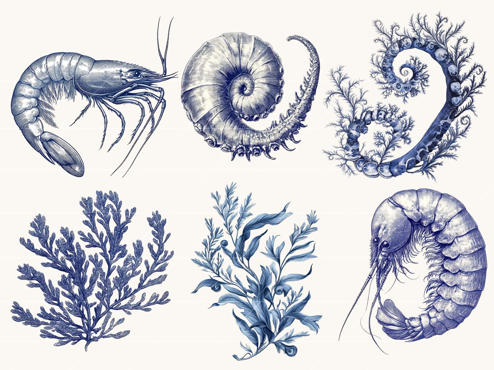 Vintage Ocean Clipart Bundle: Watercolor Sea Animals, Ships (digital ...