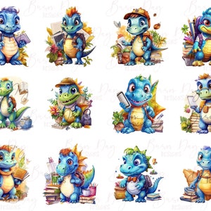 Watercolor Cute Dinosour Back to School Clipart Bundle - Etsy