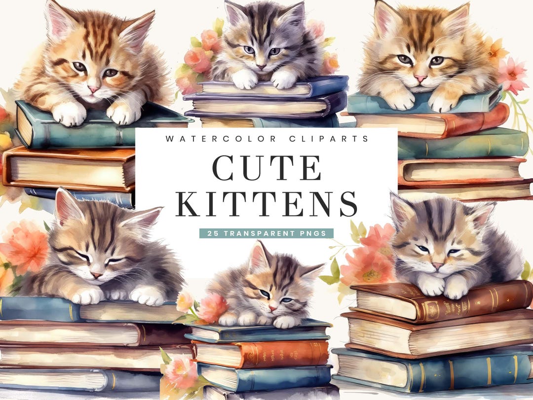 25 Watercolor Cute Kittens Clipart Bundle Sublimation Designs Digital ...