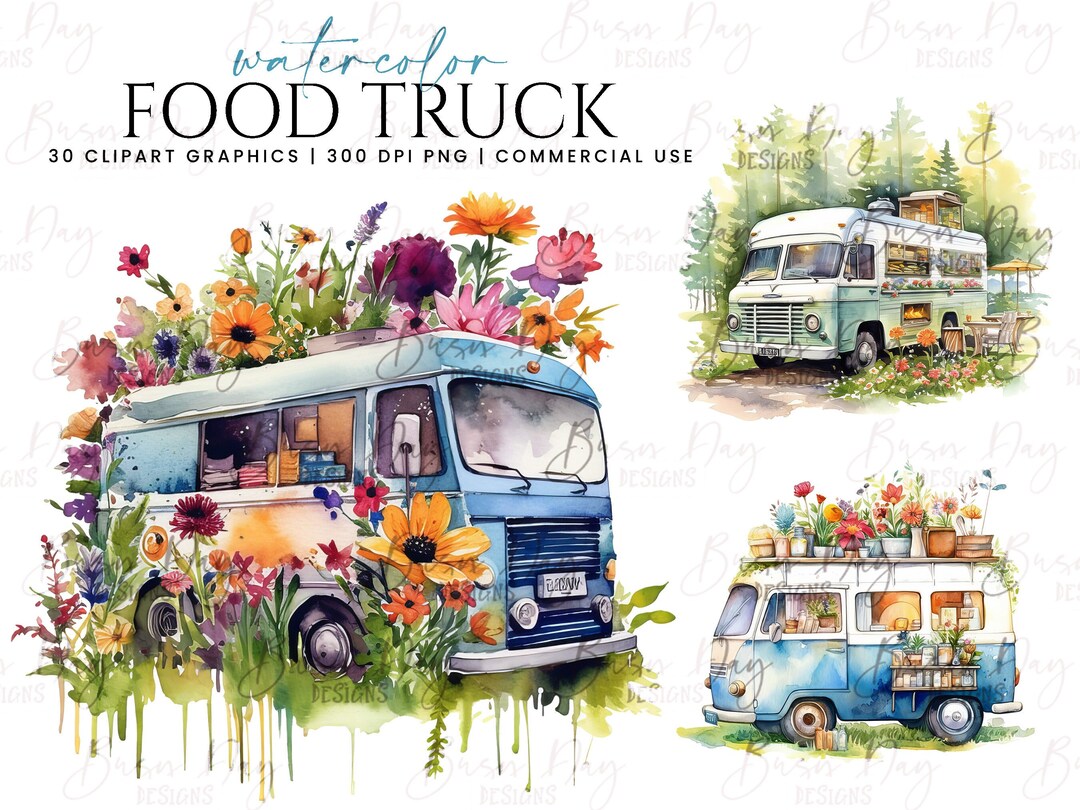 Watercolor Food Truck Clipart Bundle, Digital Download, Instant ...