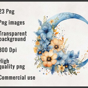 23 Watercolor Floral Moon Clipart Bundle Sublimation Designs Digital ...