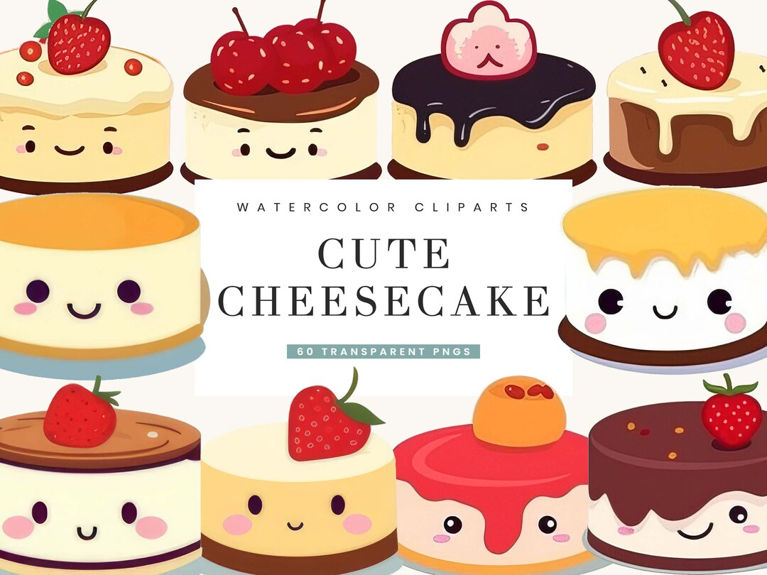 60 Watercolor Cute Cheesecake Clipart Bundle , Watercolor Clipart ...