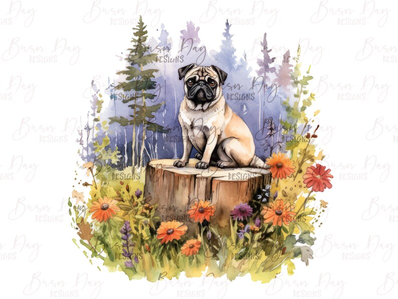 Watercolor Playful Pug Clipart Bundle (digital Download) - Etsy