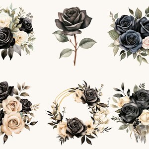 24 Watercolor Black Rose Clipart Bundle Sublimation Designs Digital ...