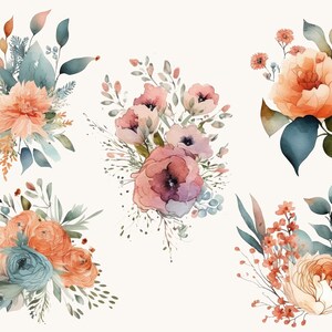 Watercolor Floral Bouquet Clipart: Spring Peony & Rose PNG Bundle - Etsy