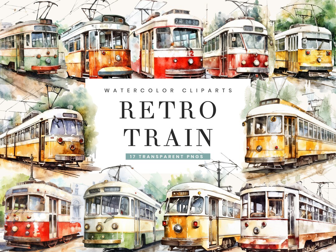 17 Watercolor Retro Train Clipart Bundle Printable Art Digital Prints ...