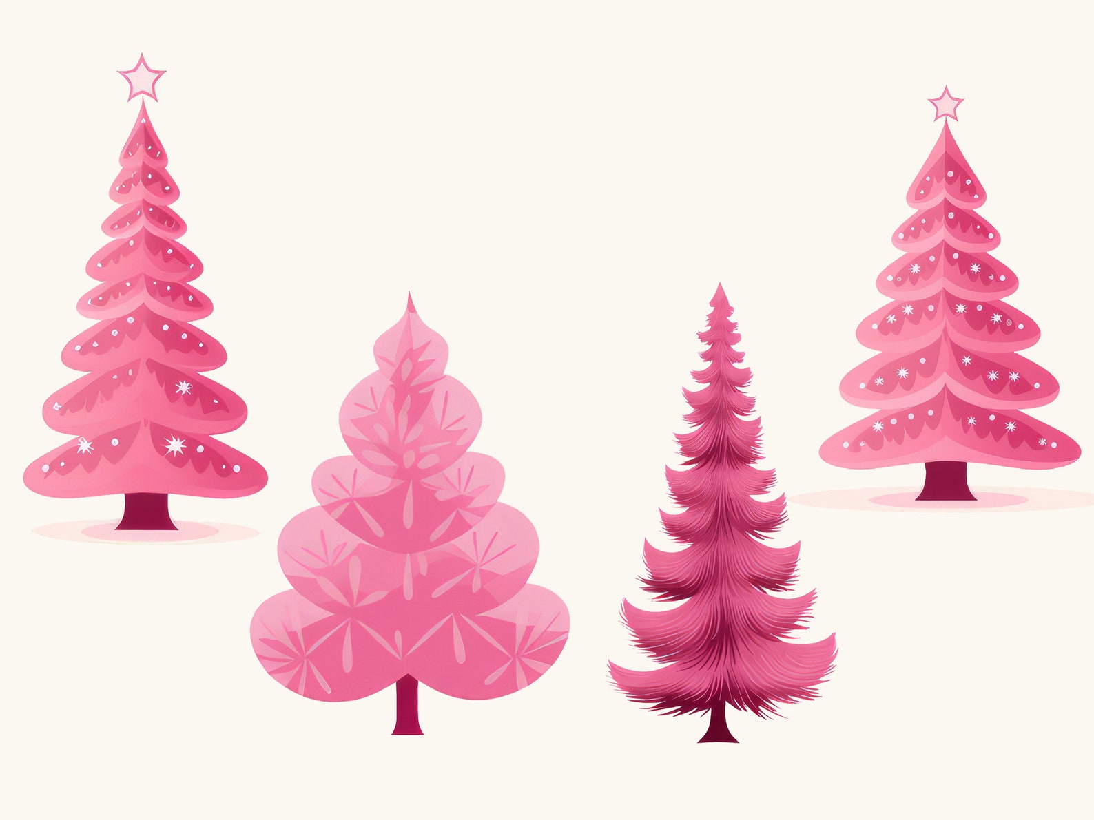 Watercolor Pink Christmas Tree Clipart: 30 PNG Designs (digital ...
