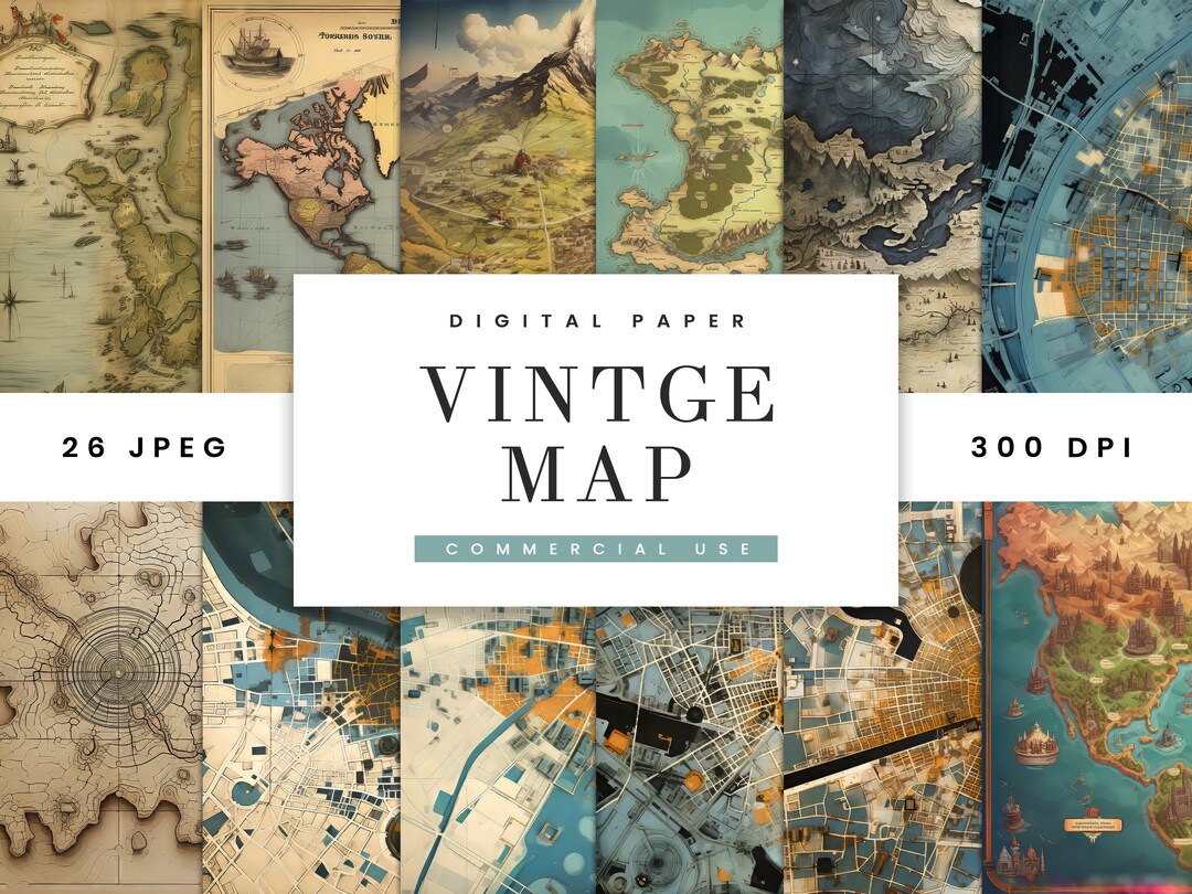 26 Watercolor Vintage Map Digital Paper Pack Sublimation Designs ...