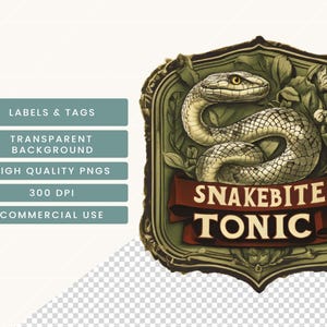 28 Vintage Bottle Labels Clipart: Witch's Brew, Snakebite Tonic ...