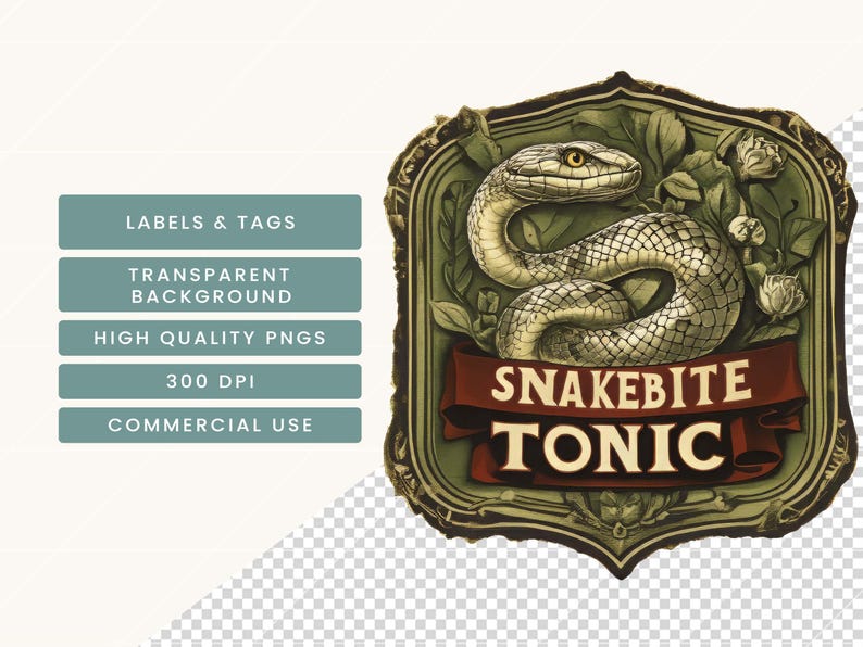 28 Vintage Bottle Labels Clipart: Witch's Brew, Snakebite Tonic ...