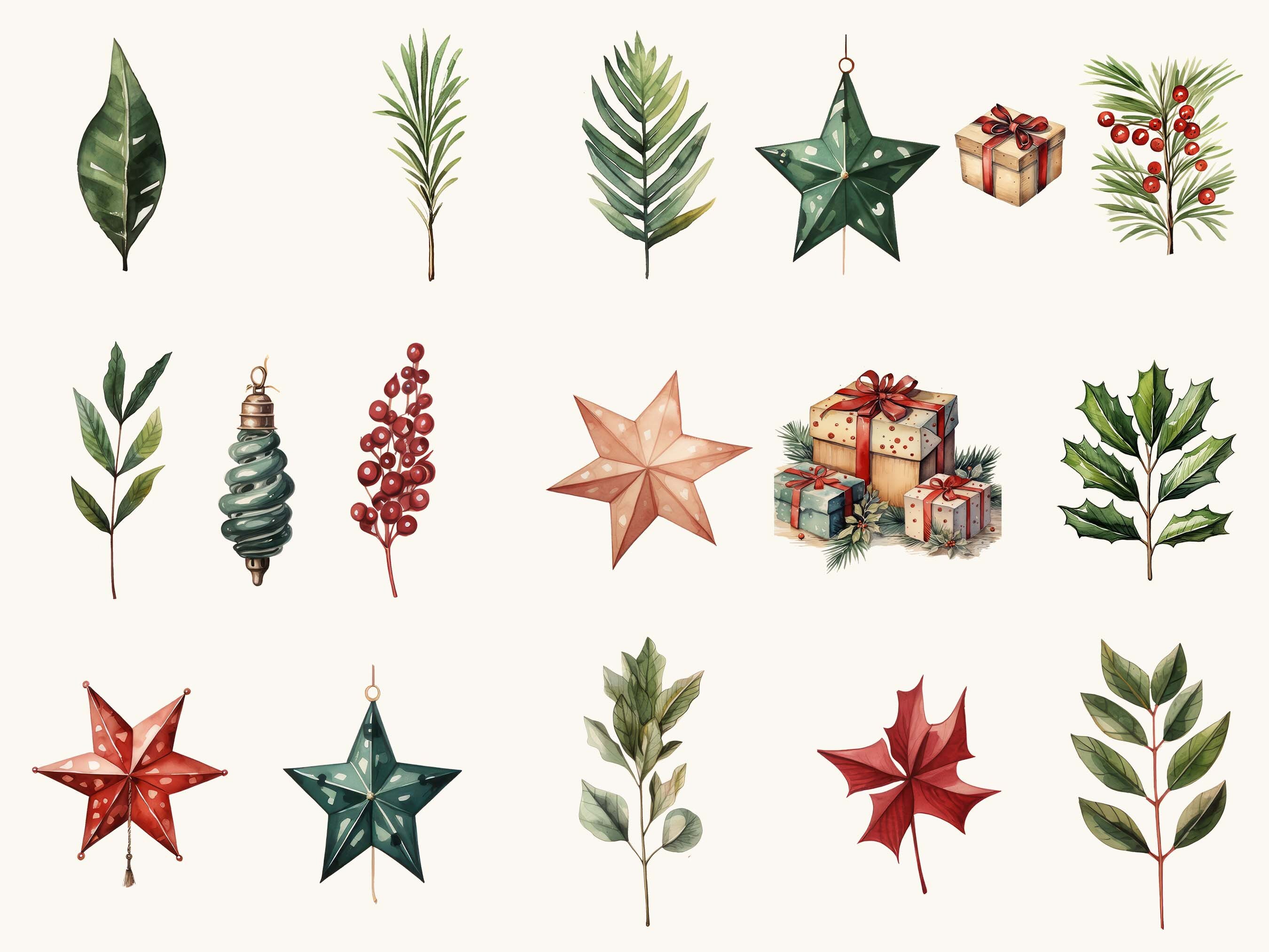 Watercolor Vintage Christmas Clipart Bundle: 57 PNG Designs (digital ...