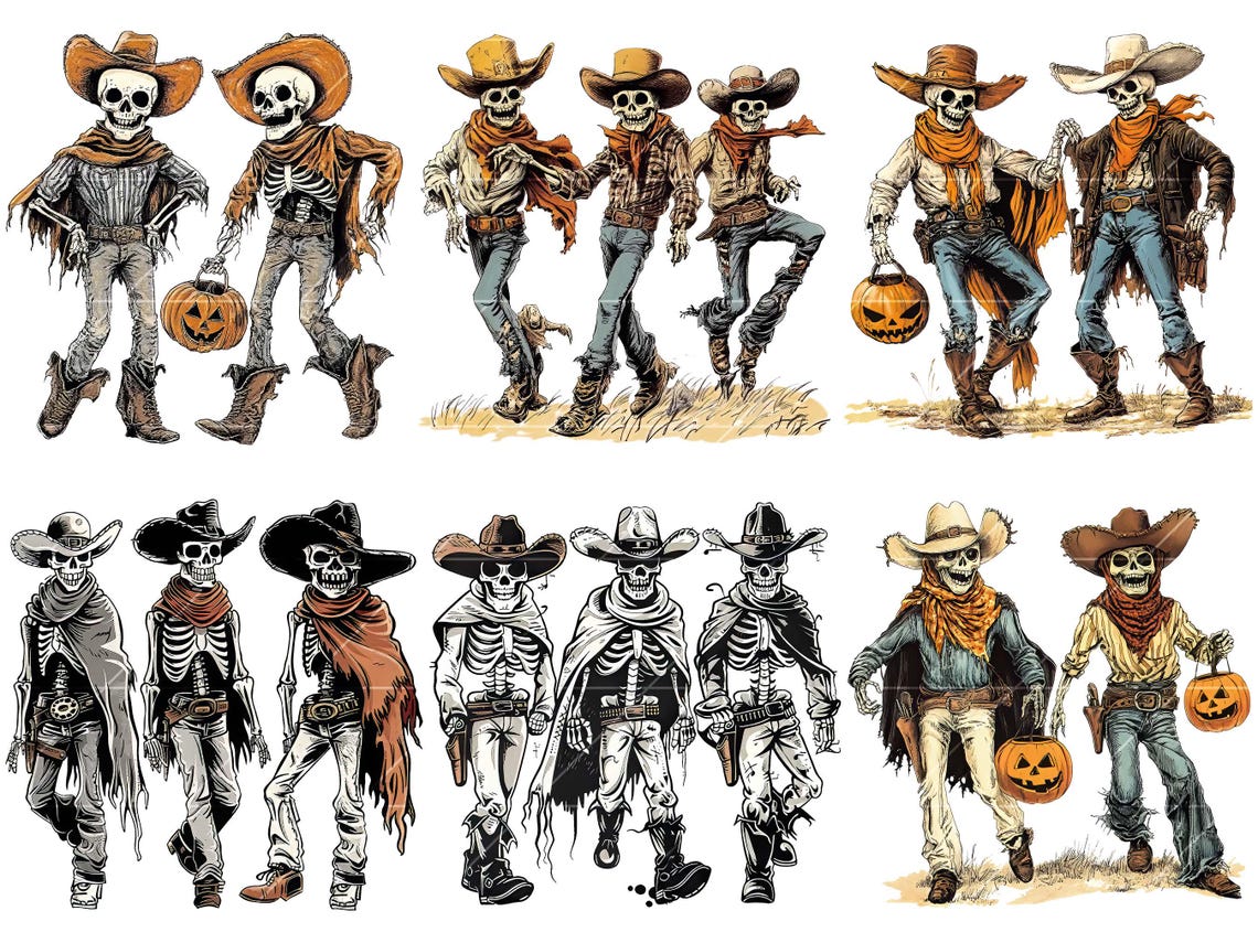 Western Halloween Clipart: Howdy Ghouls, Cowboy Skeletons (digital ...
