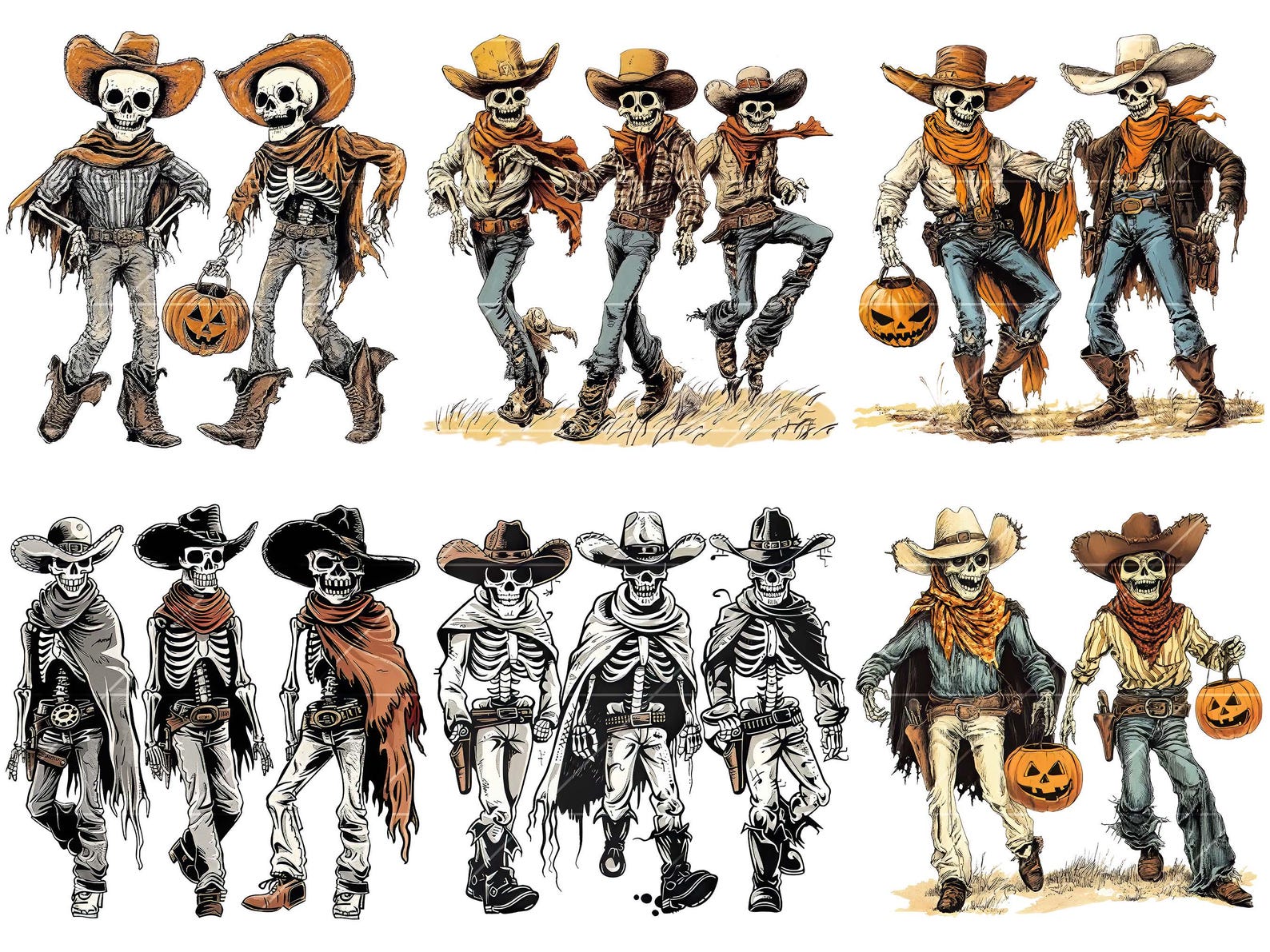 Western Halloween Clipart: Howdy Ghouls, Cowboy Skeletons (digital ...